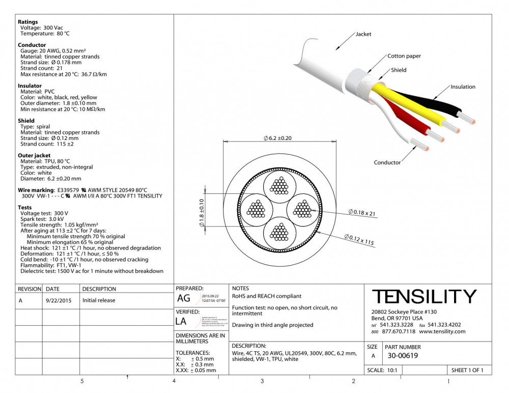 Tensility 30-00619 cable drawing and specification