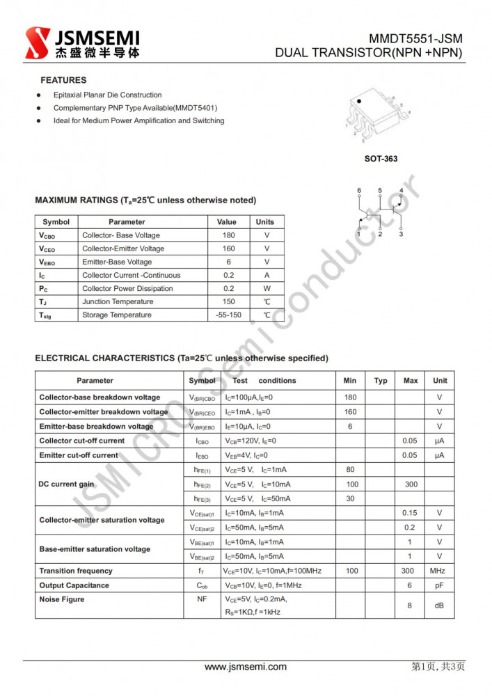 MMDT5551-JSM datasheet page 1