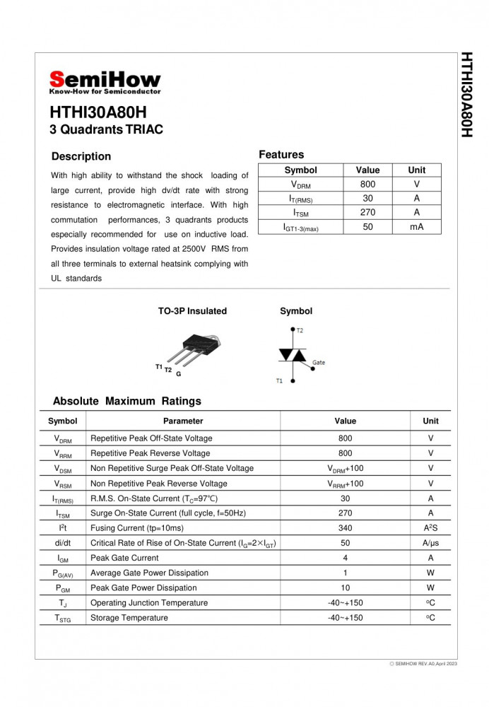 HTHI30A80H technical document page 1