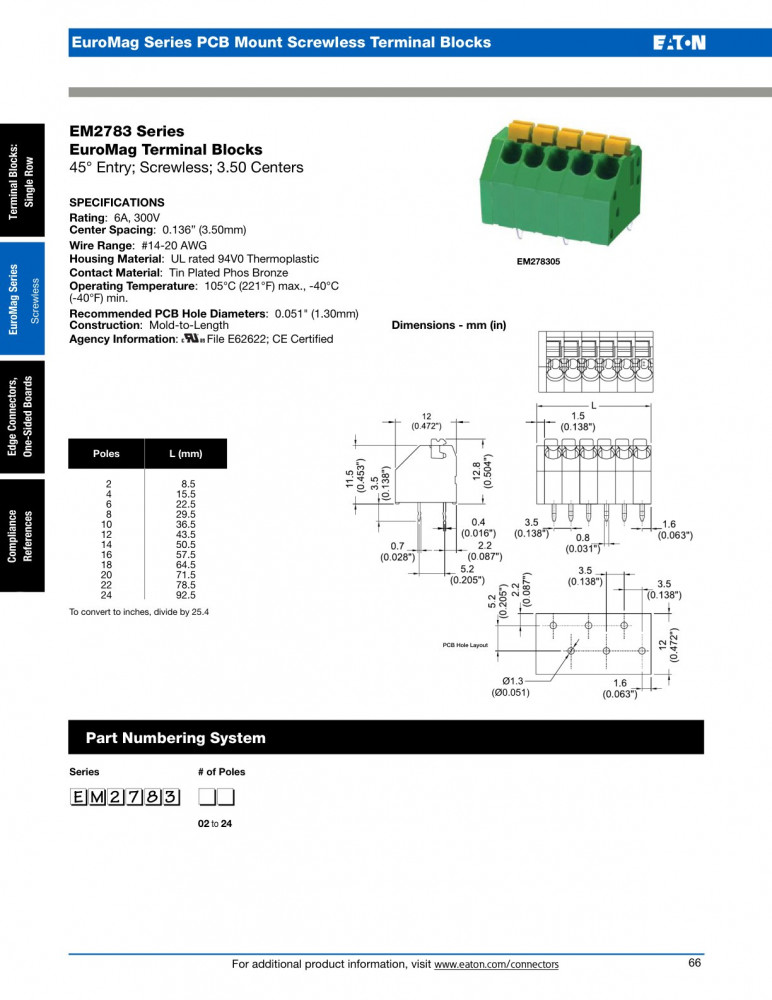 EATON EM2783 EuroMag terminal block technical document preview