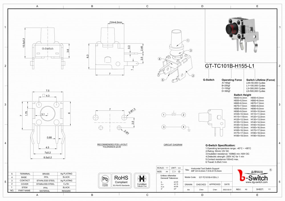 GT-TC101B-H155-L1 technical drawing page