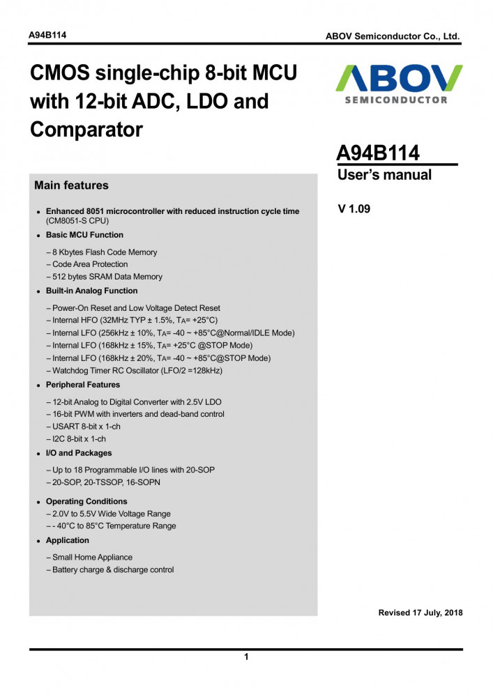 A94B114AEN technical document page 1