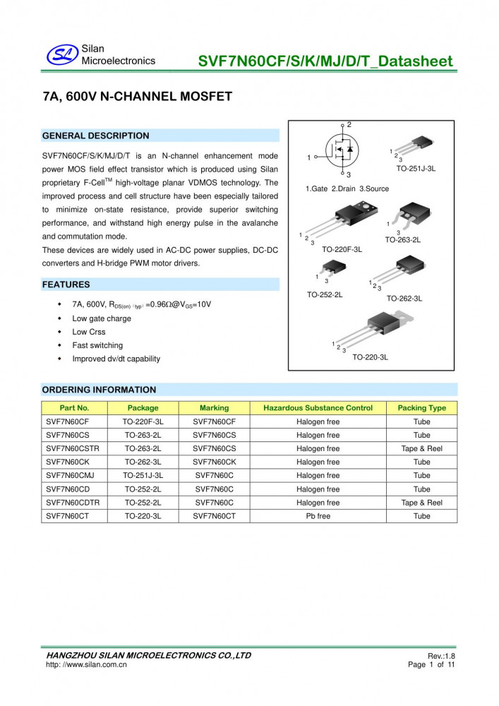 SVF7N60CF datasheet page 1