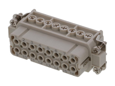 Heavy-Duty Screw Terminal Insert, Female, 16-Pole, 16A, Numbered 1-16, with Wire Protection, Silver (Ag) Plated Contacts, Size 16A «66x16» for sale