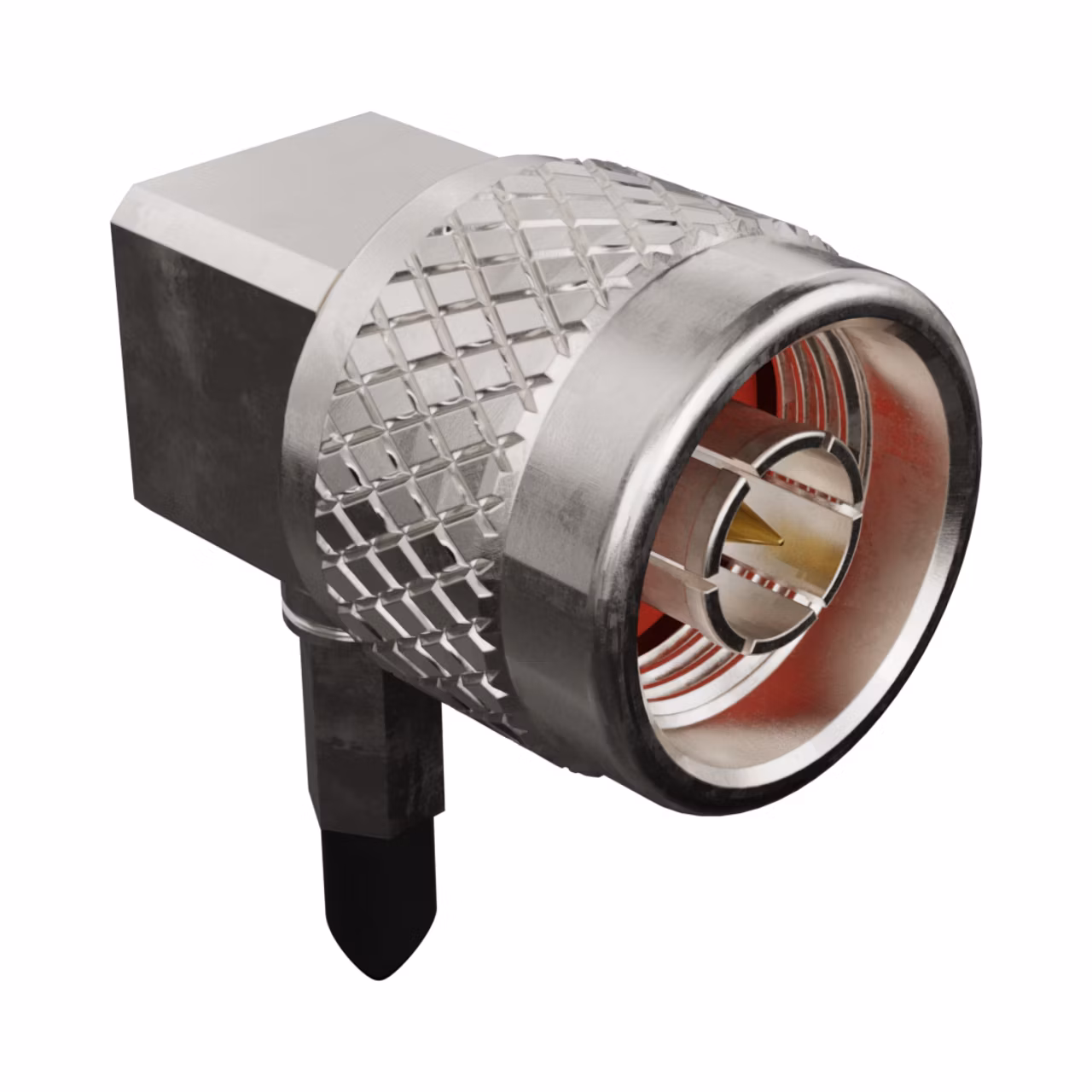 N Plug, Right-Angle, Crimp, RG-141, RG-303 and RG-58 Cable, Brass Body, Nickel (Ni) Plated, One Piece Per Bag, 50 Ohms for sale