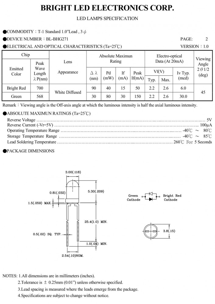 BL-BHG271 specification page 1