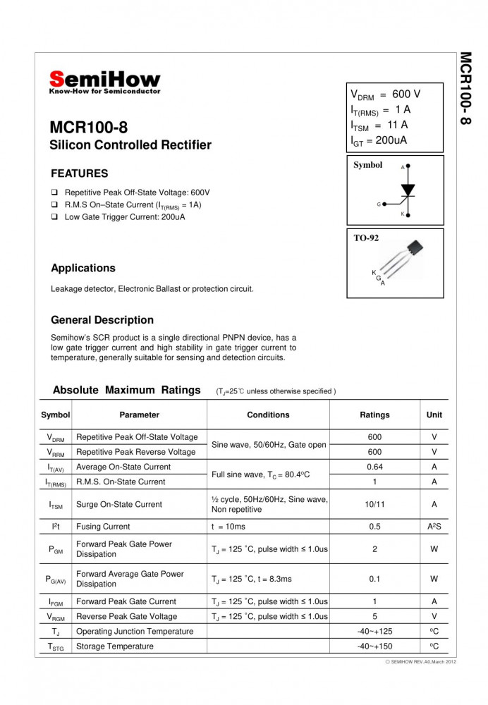 MCR100-8 datasheet page 1