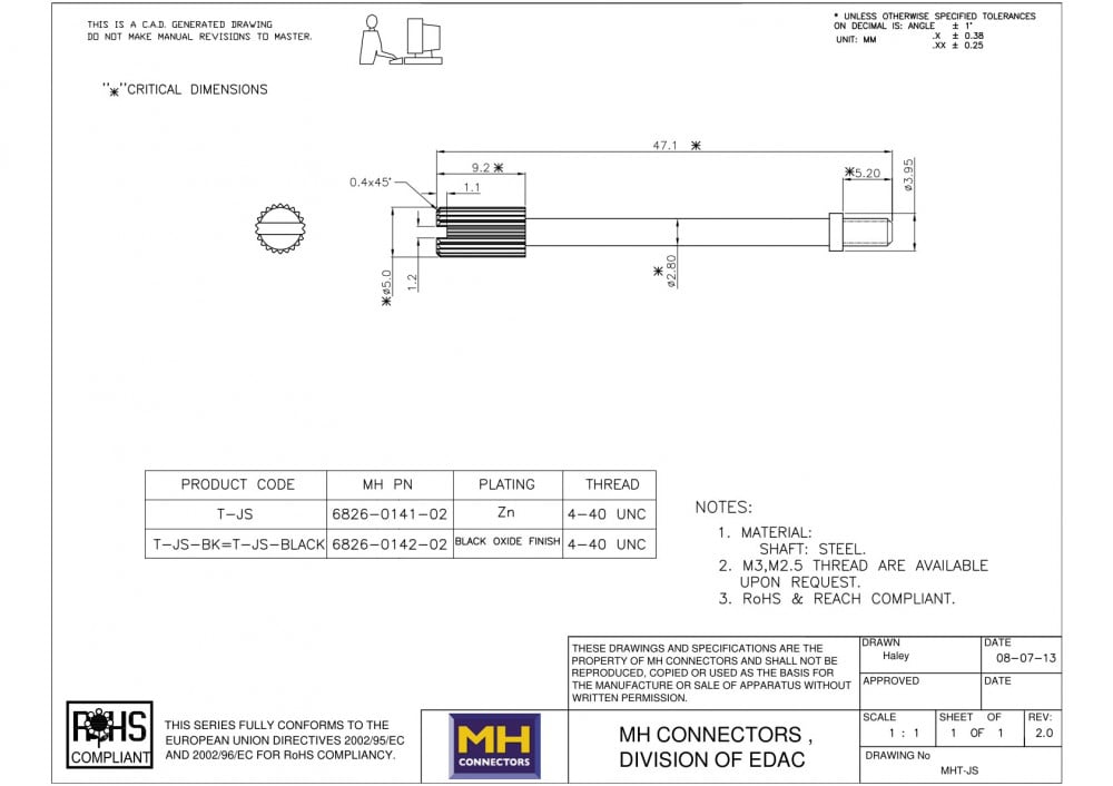MH CONNECTORS T-JS technical drawing