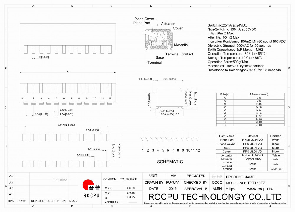ROCPU TPT110EZ technical drawing