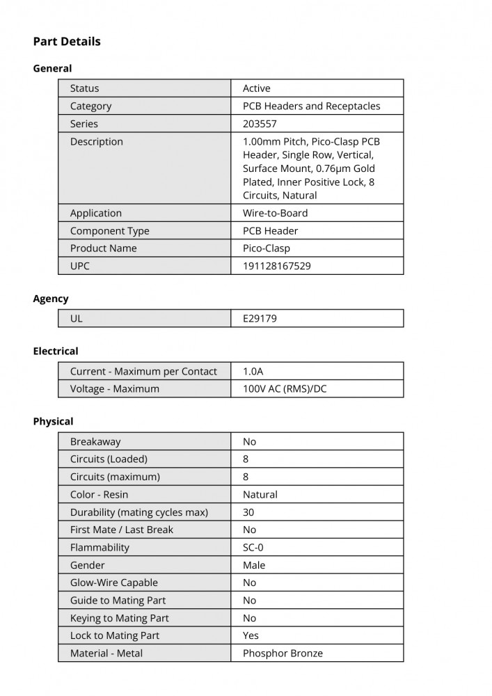 Technical document preview, page 2 for MOLEX 2035570807