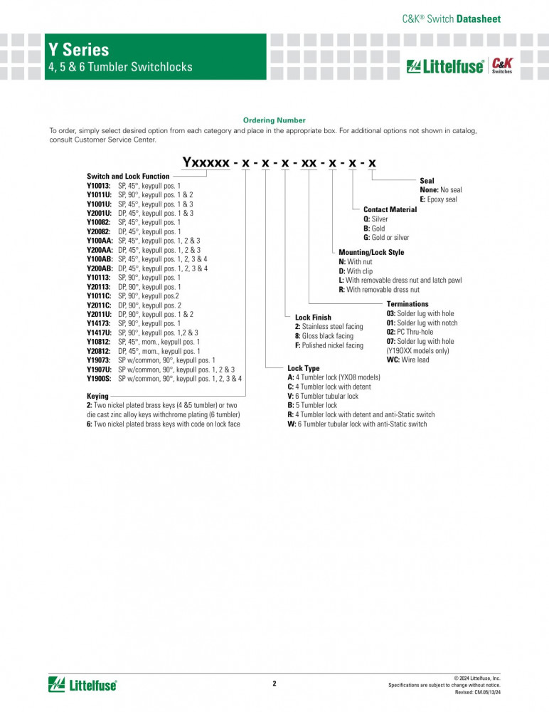 C&K Y Series switchlock document page 2