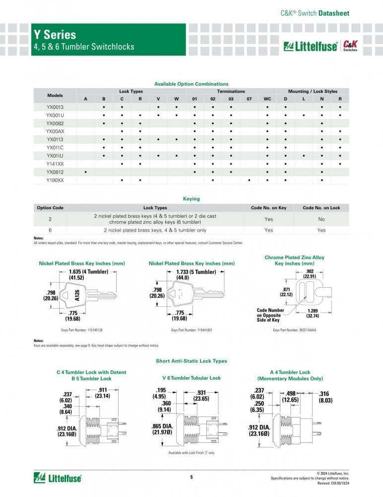 C&K Y Series switchlock document page 5