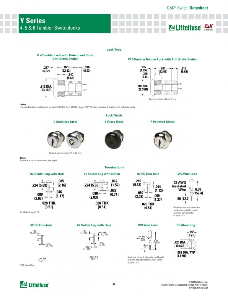 C&K Y Series switchlock document page 6