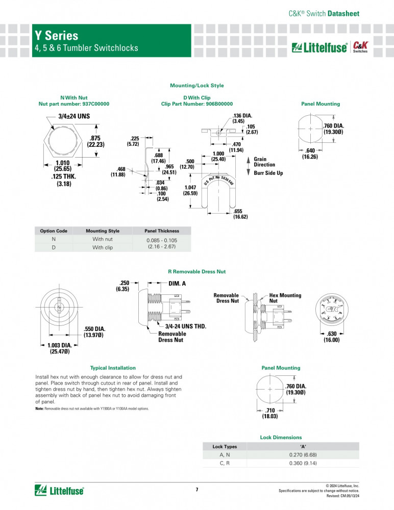 C&K Y Series switchlock document page 7