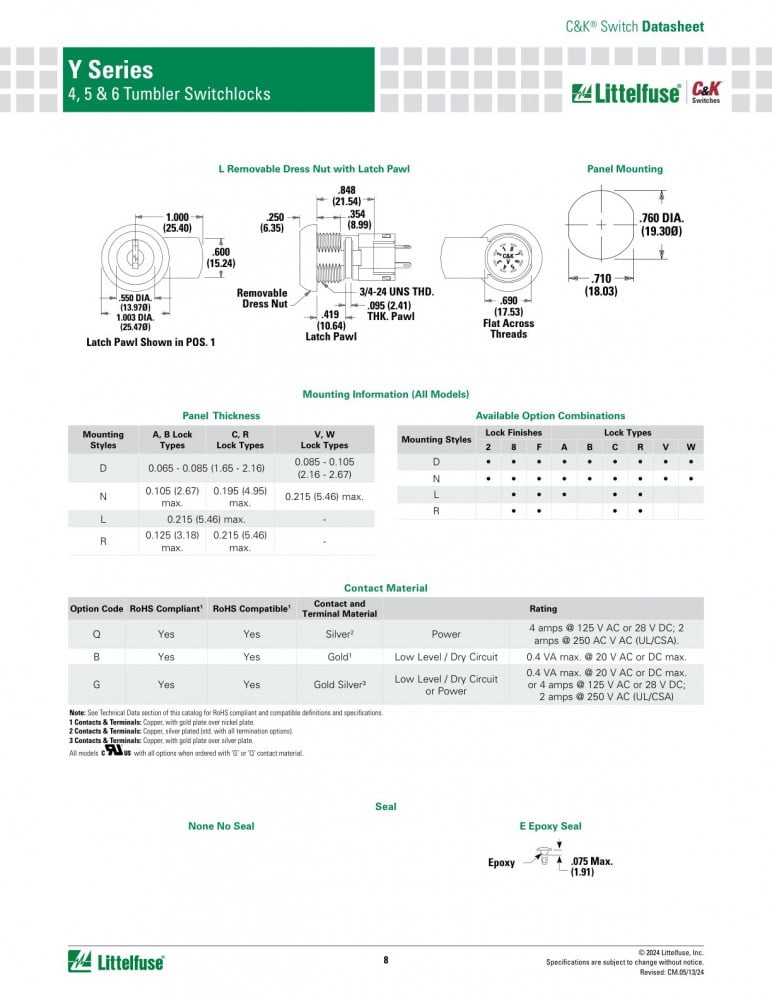 C&K Y Series switchlock document page 8