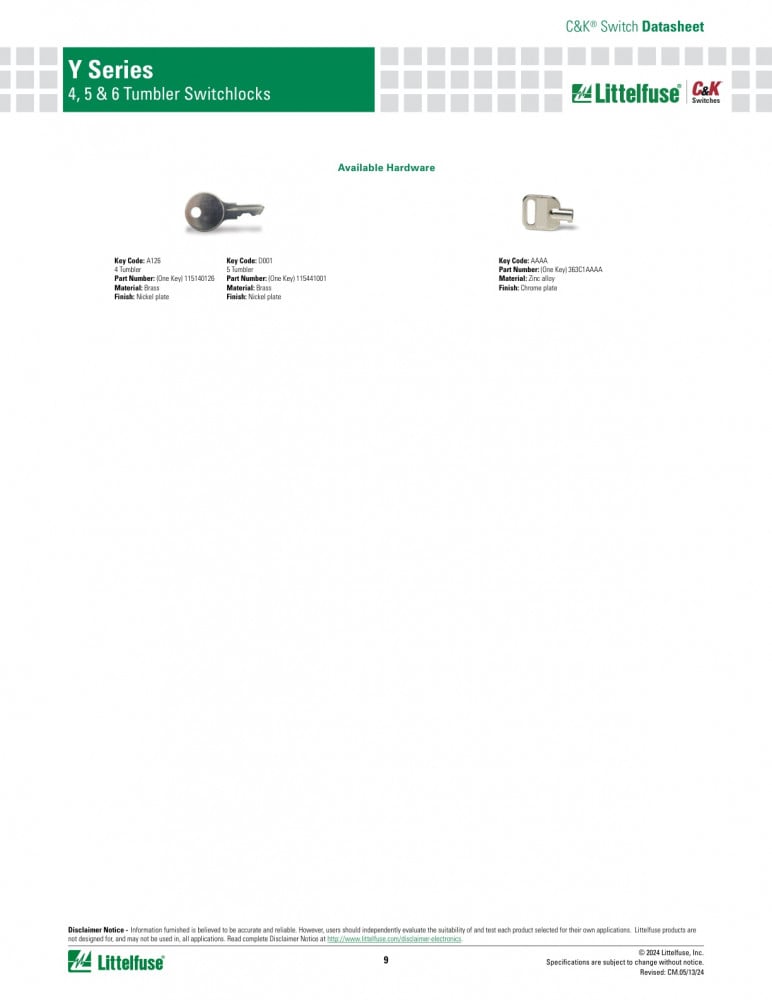 C&K Y Series switchlock document page 9