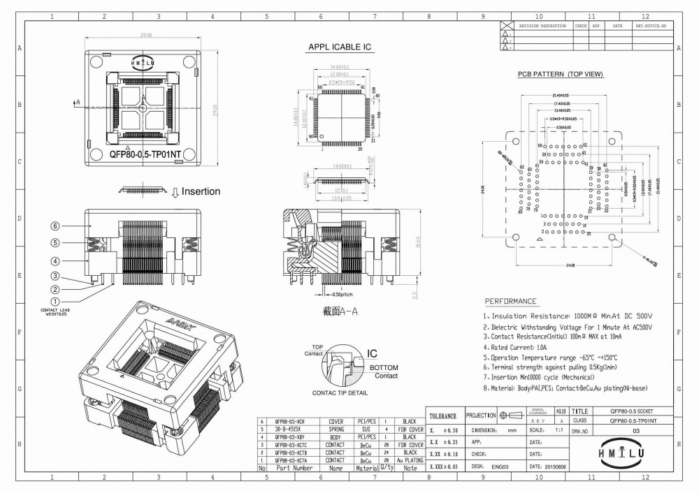 QFP80-0.5 technical document page 1