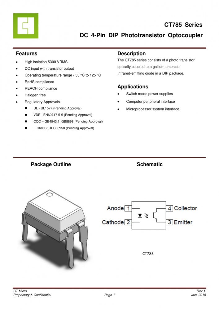 CT785GR datasheet page 1