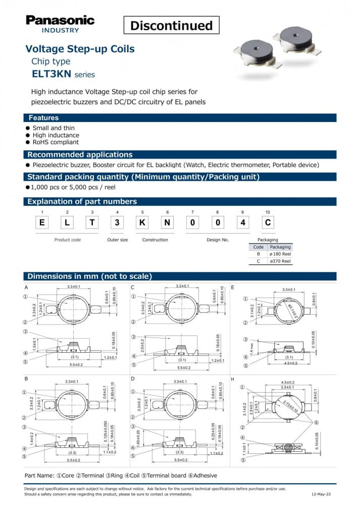 Panasonic ELT3KN series datasheet page 1
