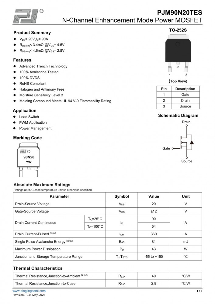 PJM90N20TES datasheet page 1