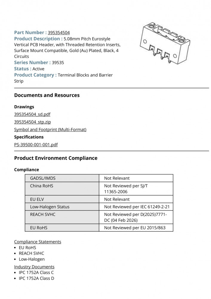 ESE Eurostyle terminal block product specification, page 1