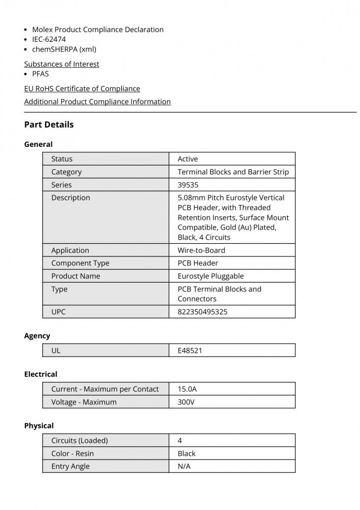 ESE Eurostyle terminal block product specification, page 2