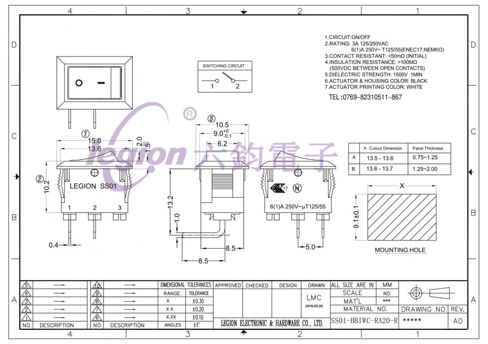 Legion SS01-BBIWC-RA20-R technical document preview