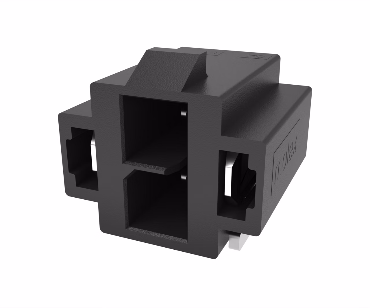 Mini-Fit Max Right Angle Header, Dual Row, Surface Mount, 2 Circuits, Matte Tin (Sn) Plating, Black, Glow-Wire Capable, Tape and Reel for sale