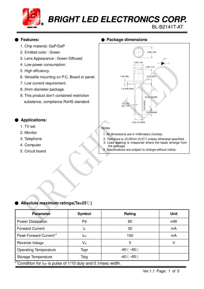 BL-B2141T-AT datasheet page 1