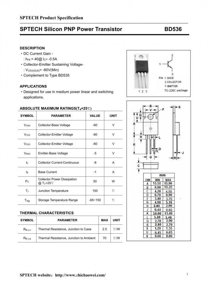 SPTECH BD536 datasheet page 1