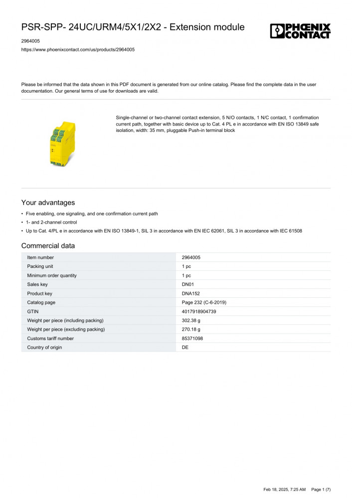 Phoenix Contact 2964005 technical document page 1