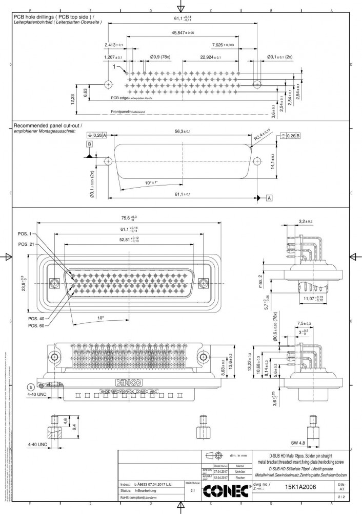 Conec 6HDD78PAY99R40X technical drawing, sheet 2
