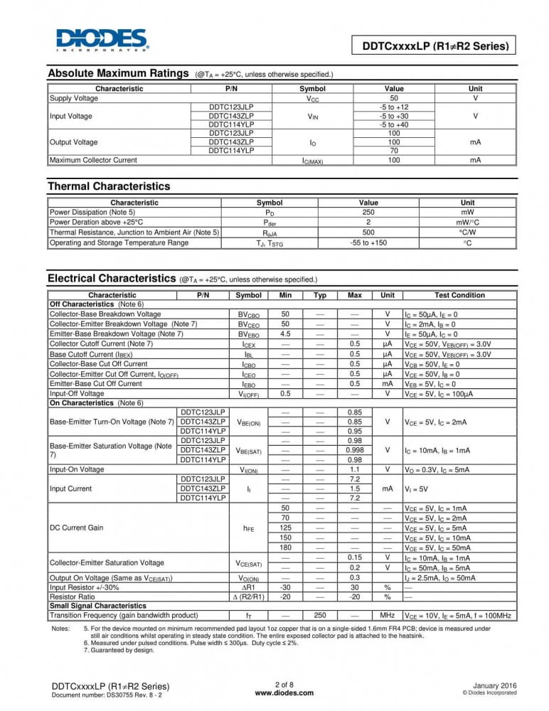 DDTC114YLP-7 datasheet page 2