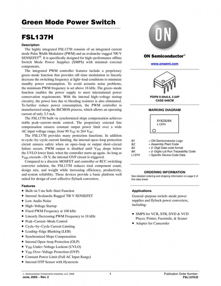 FSL137H datasheet page 1