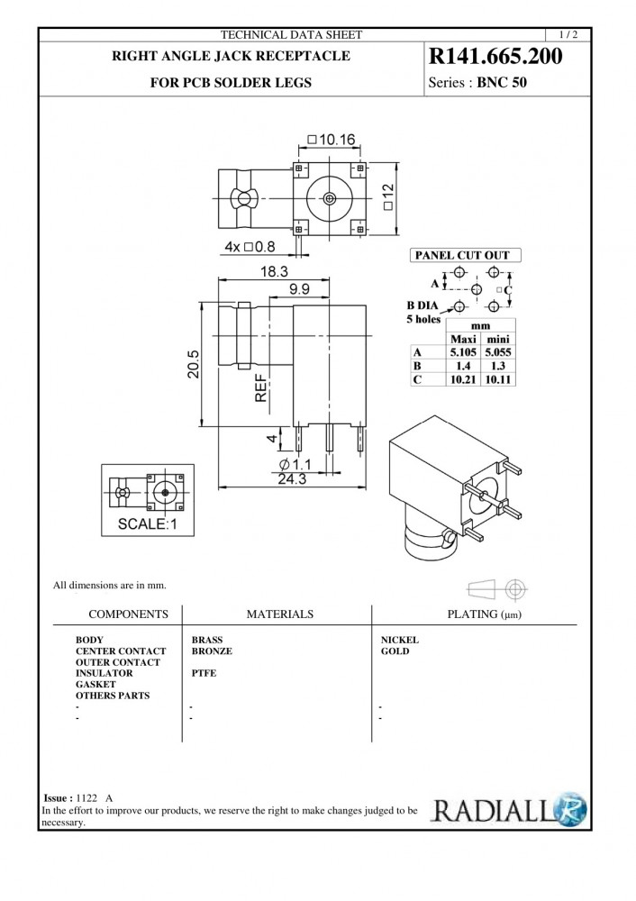 Radiall R141665200 technical drawing page 1