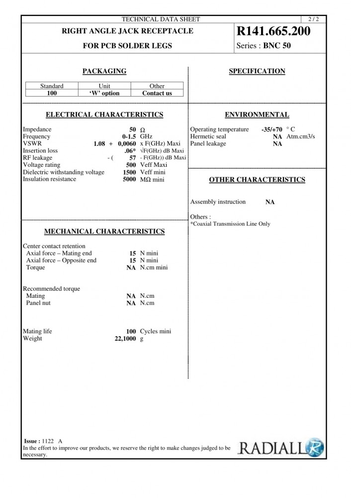 Radiall R141665200 technical data page 2
