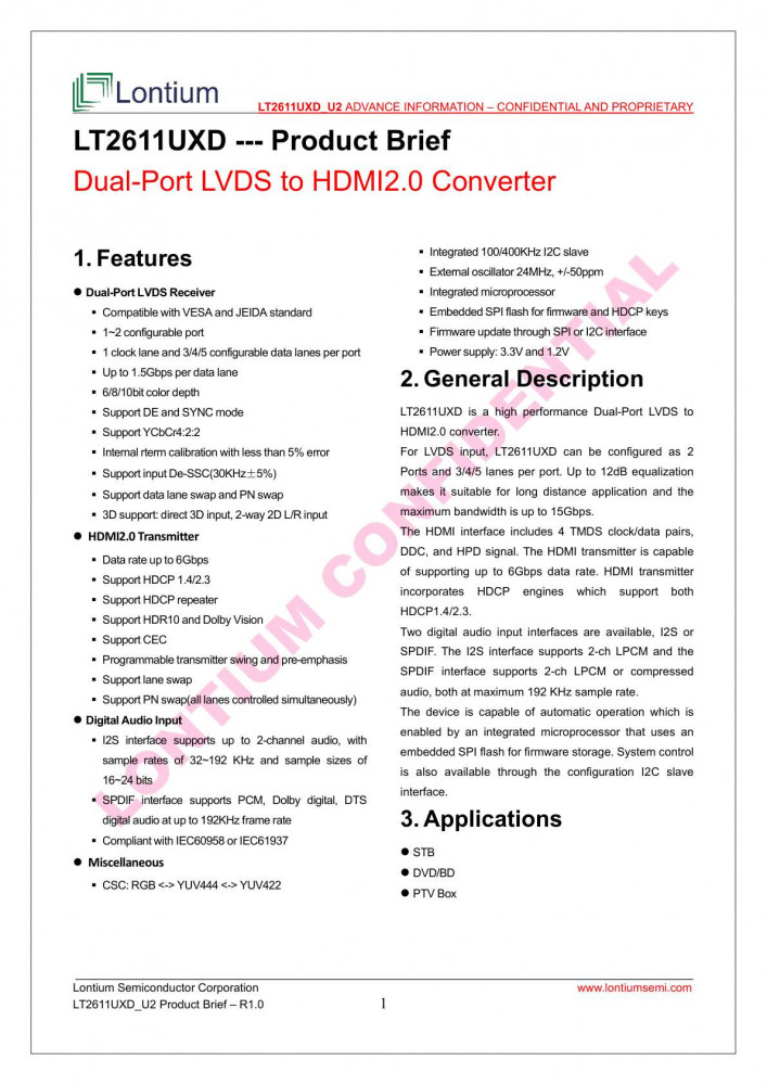 LT2611UXD technical document page 1