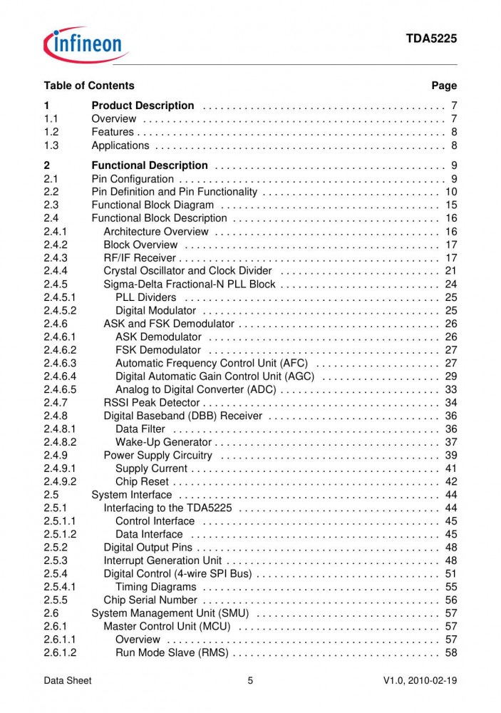 TDA5225 technical document page 5