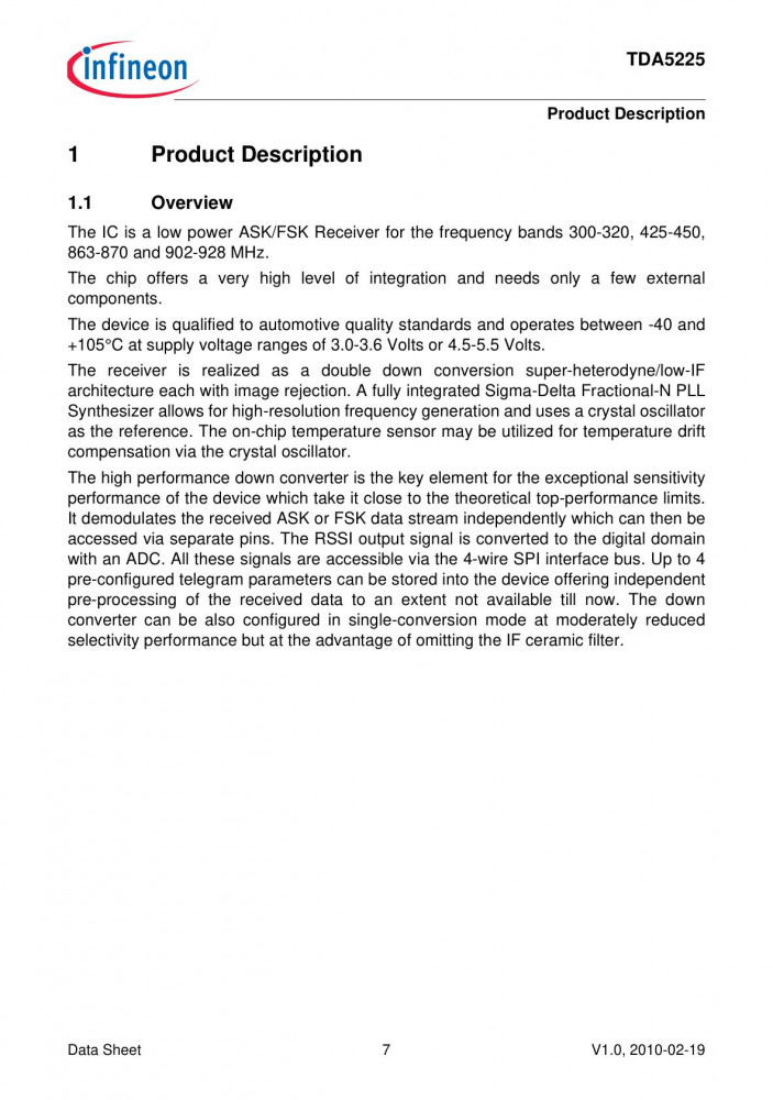 TDA5225 technical document page 7