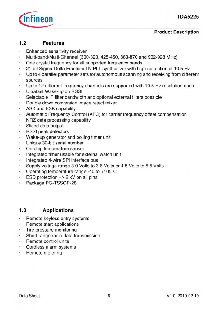 TDA5225 technical document page 8