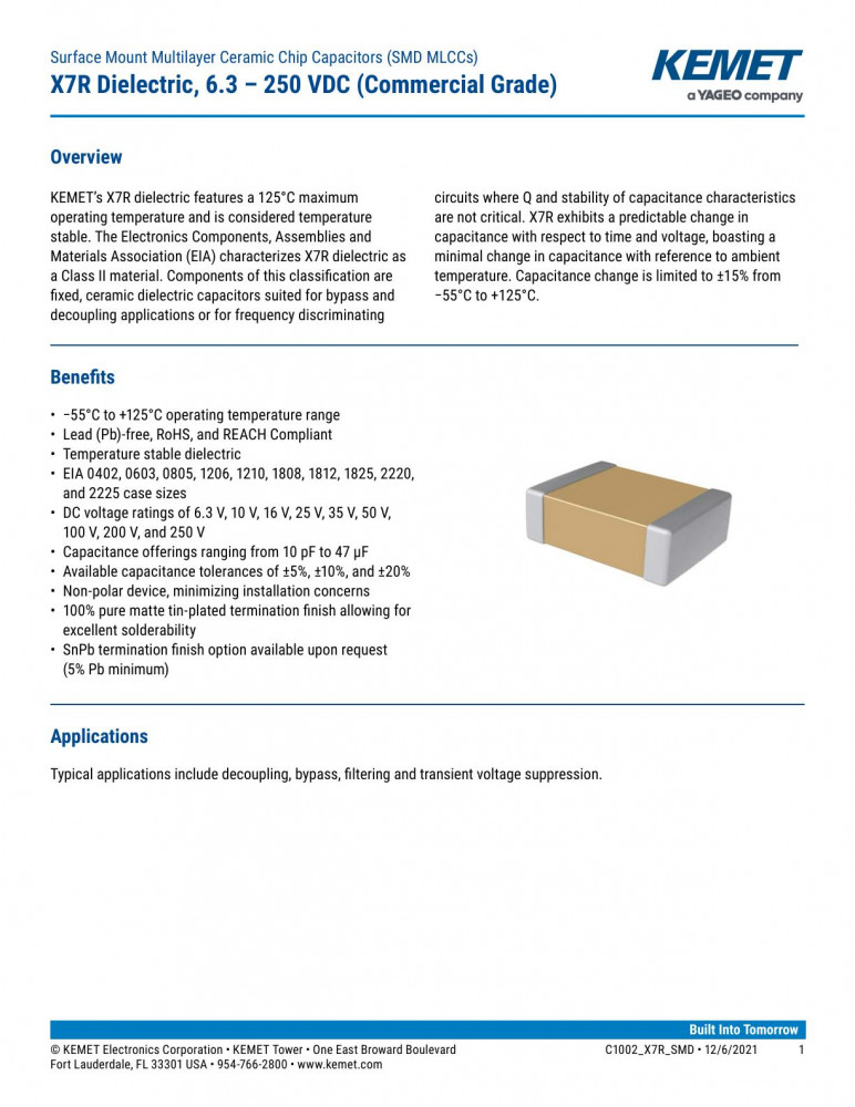 KEMET X7R datasheet page 1