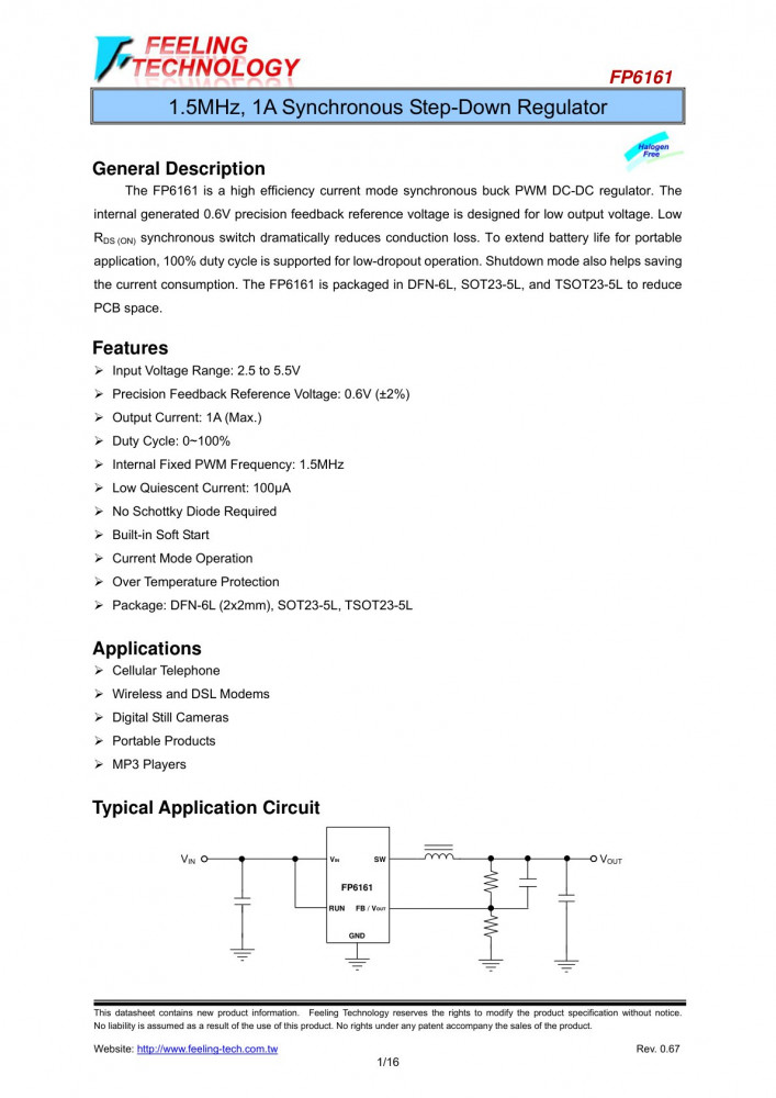 FP6161KR-LF-ADJ datasheet page 1