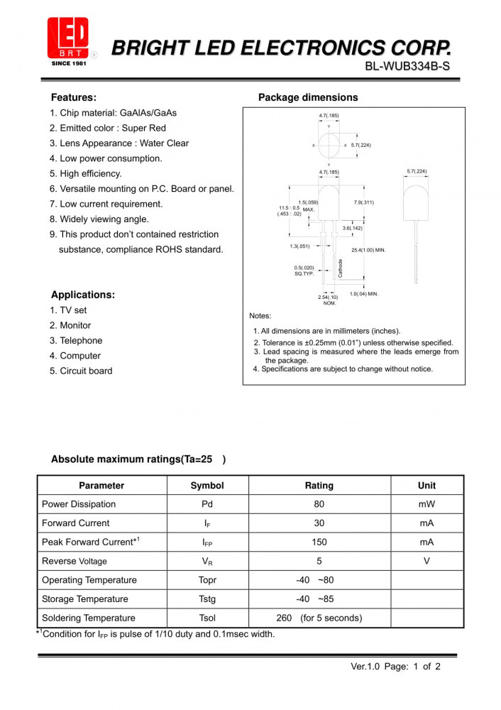 BL-WUB334B-S datasheet page 1