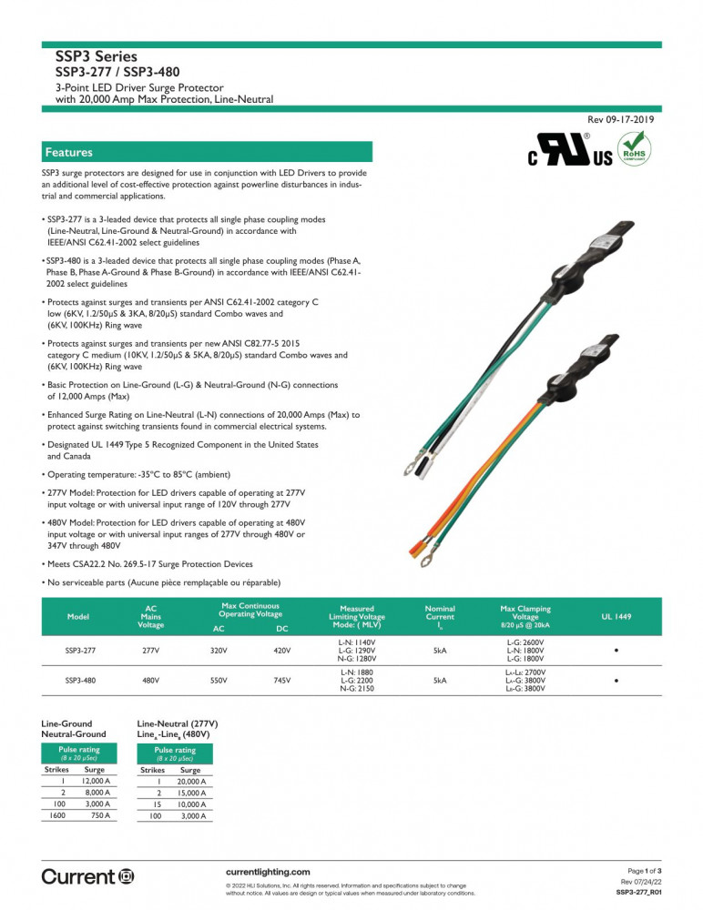 SSP3 surge protector technical documentation, page 1