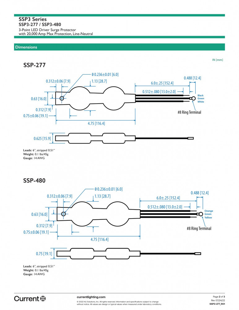 SSP3 surge protector technical documentation, page 2