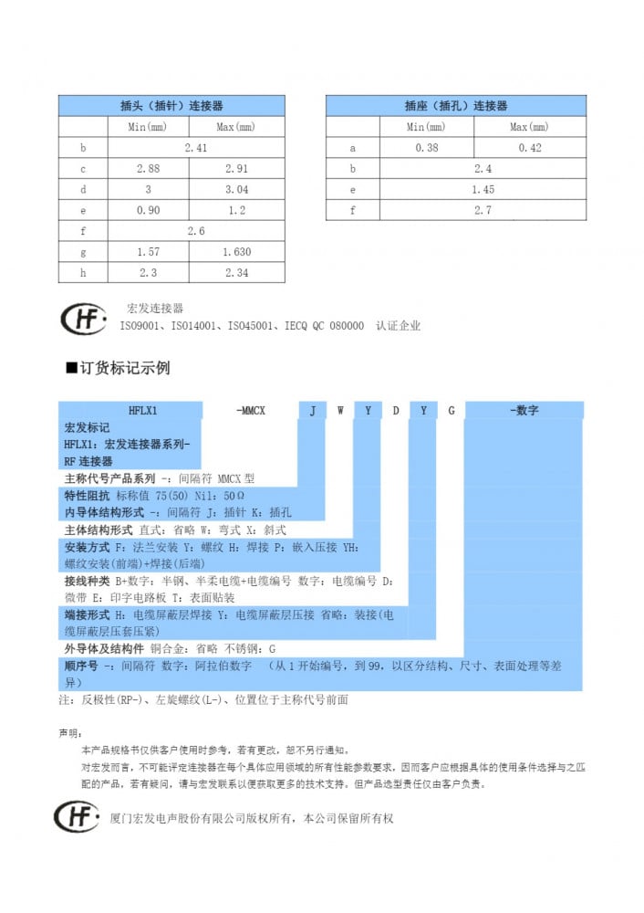 HONGFA HFLX1-MMCX technical document page 2