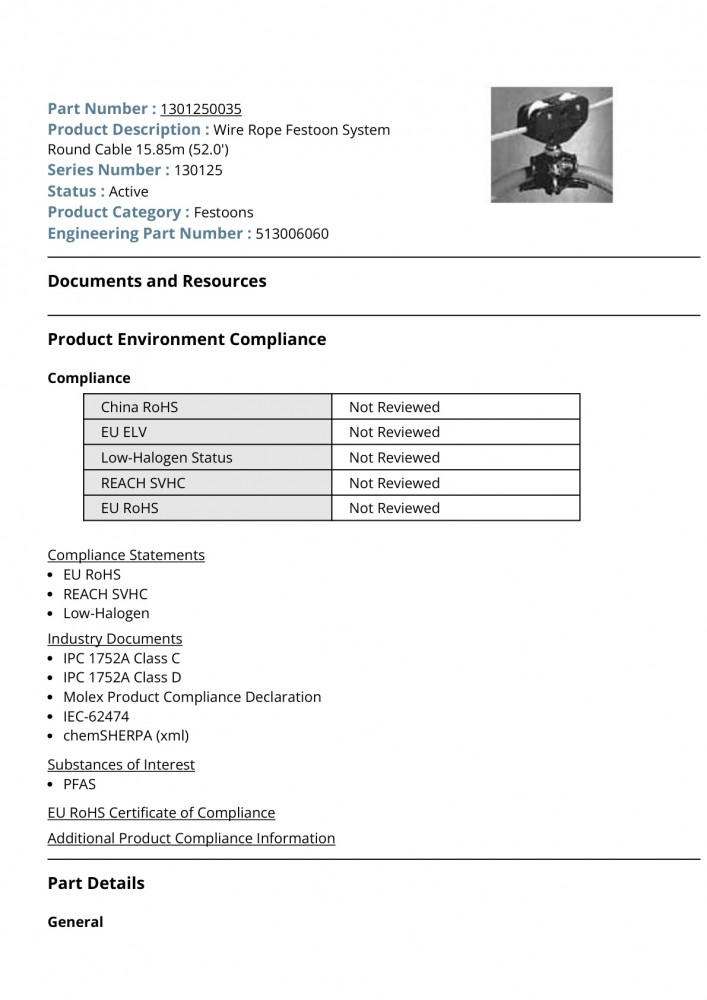 Technical document page 1 for MOLEX 1301250035