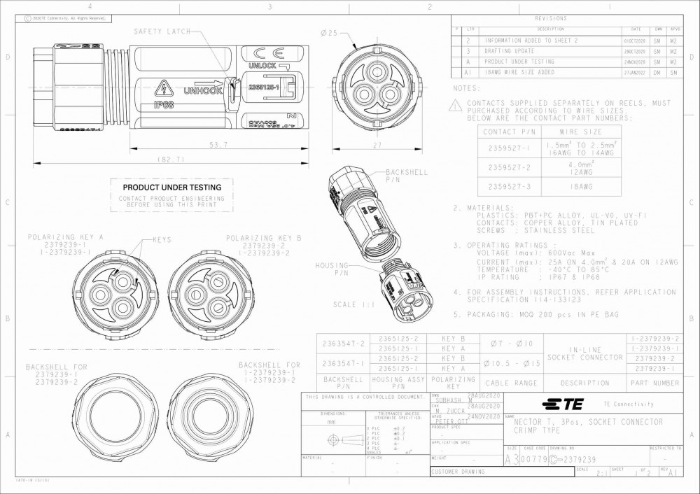 TE Connectivity 2379239-1 controlled drawing page 1