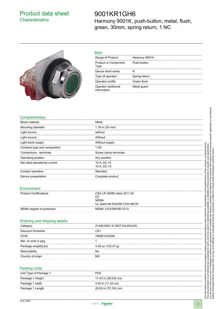 9001KR1GH6 technical document page 1