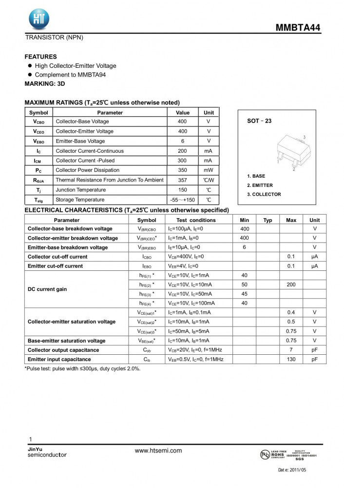 MMBTA44 datasheet page one